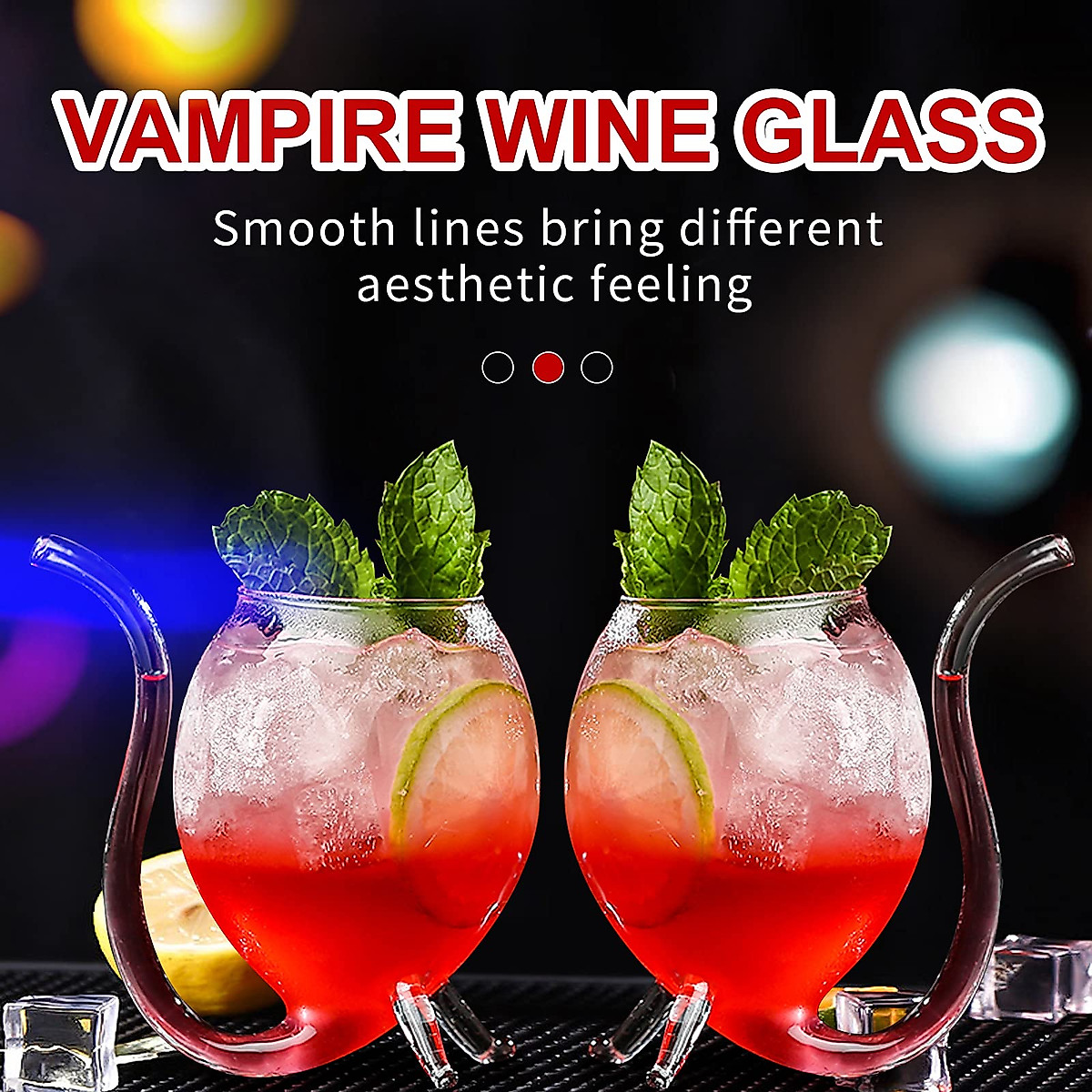 INFTYLE Vampire Wine Glass Set of 2 Cocktail Glass 12oz with Drinking Tube Straw Creative Glass Decanter Cups Mugs for Wine Champagne Juice Home Bar Party Club Glassware Barware Tool