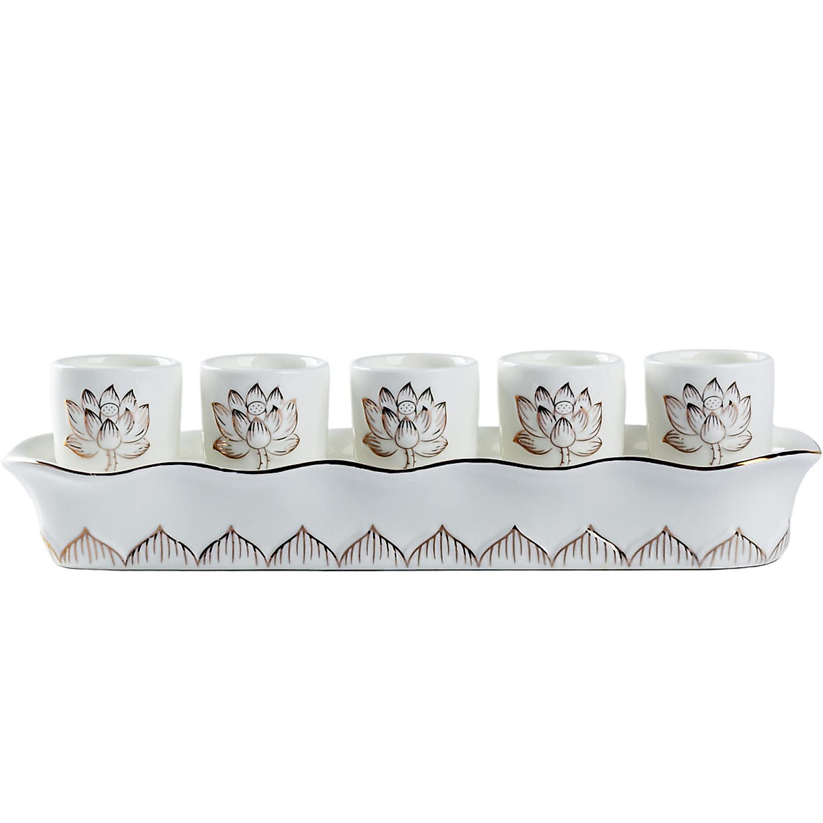 Houlu 5 Altar Cups Set, Ceramic Holy Water Offering Cup, Tibetan Buddhist Worship Cup - White