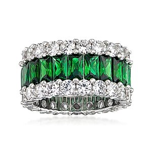 Ross-Simons 6.75 ct. t.w. Simulated Emerald and 4.40 ct. t.w. CZ Eternity Band in Sterling Silver. Size 7