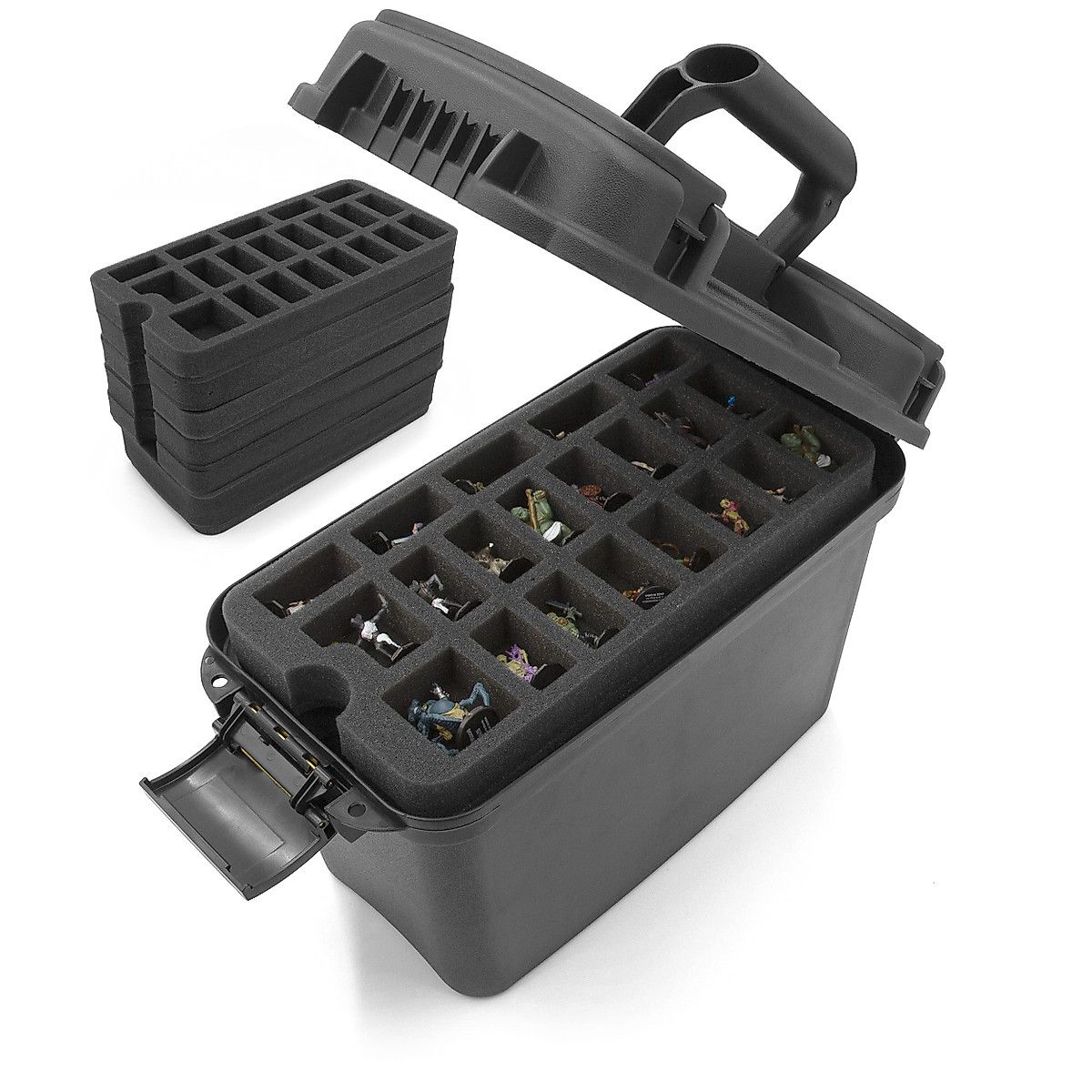 CASEMATIX Miniature Storage Hard Shell Figure Case - 105 Slot Figurine Carrying Case with Customizable Foam Tray Compatible with Warhammer 40k, DND & More!