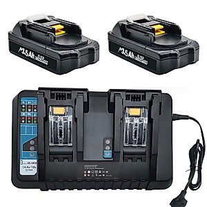 POWTREE Upgraded 3.5Ah 2Packs BL1860B Battery and DC18RD Charger Compatible with Makita 18V Battery BL1860 BL1850 BL1850B BL1840 BL1840B BL1830 BL1830B BL1815B LXT400 18-Volt Power Tools Batteries