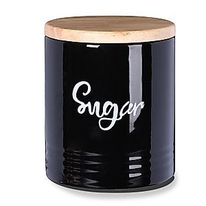 LEETOYI Porcelain Food Storage Containers with Lid, 4.5 Inch 31oz, Black Labeled Sugar