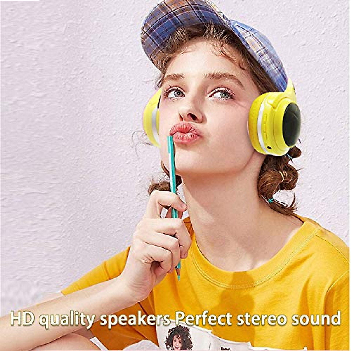 SVYHUOK Kids Wireless Bluetooth Headphones,Cute Pikachu Over-Ear Headphones with Built-in Microphone,Wireless and Wired Headset for Phones,Tablets,PC,Laptop, for Boys Girls Toddler,Yellow