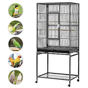 Yaheetech 54-inch Wrought Iron Standing Large Parrot Parakeet Flight Bird Cage for Small Parrot Sun Parakeet Green Cheek Conure Lovebird Budgie Finch Canary Bird Cage with Stand