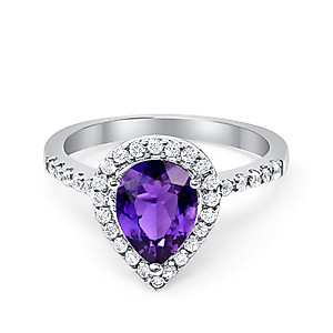 Blue Apple Co. Halo Teardrop Bridal Filigree Ring Pear Simulated Amethyst Round Cubic Zirconia 925 Sterling Silver, Size-6