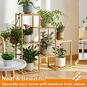 Plant Stand Indoor Plant Stands Bamboo Outdoor Tiered Plant Shelf for Multiple Plants, 3 Tiers 7 Potted Ladder Plant Holder Table Plant Pot Stand for Window Garden Balcony Living Room Corner (Natural)