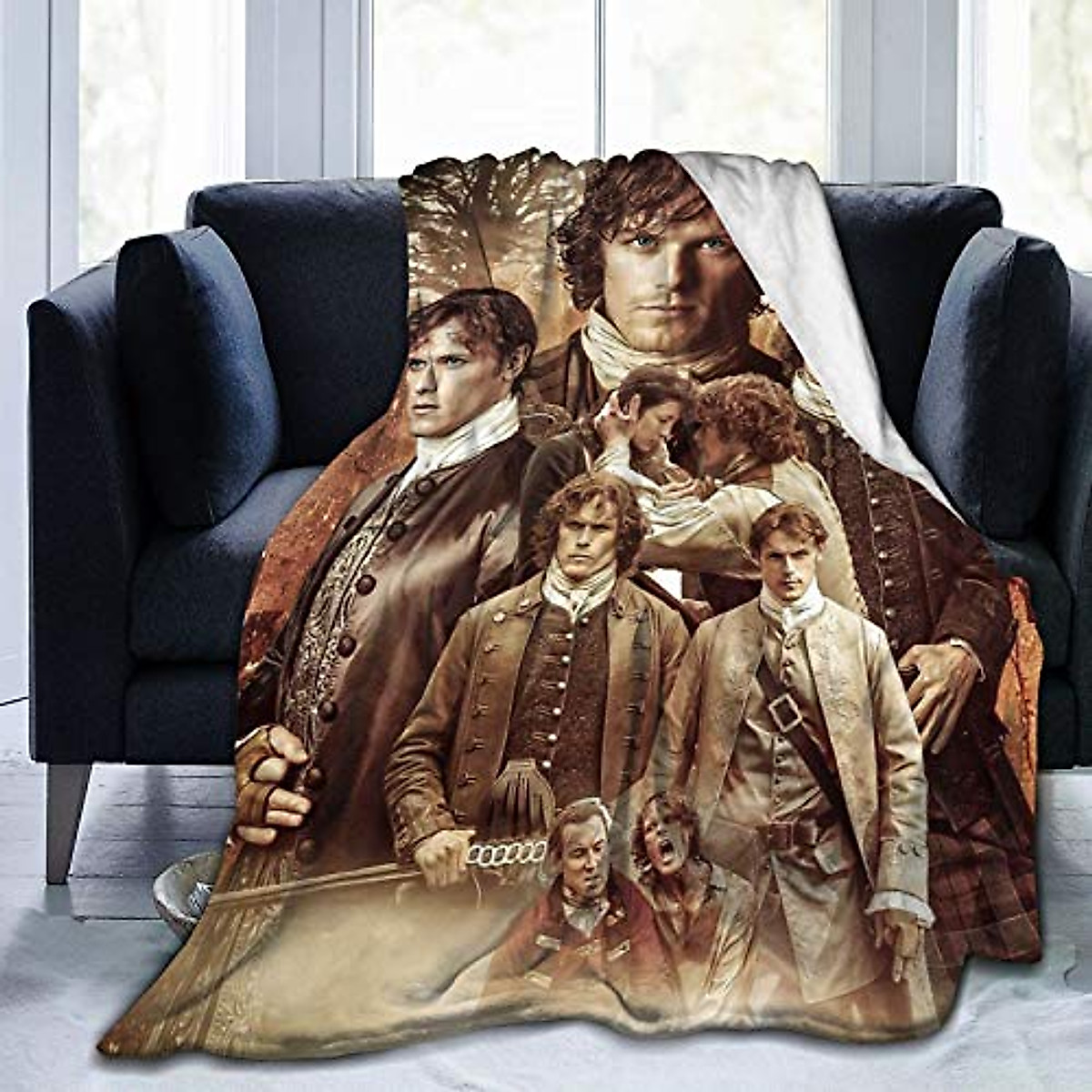 Outlander Jamie Fraser Collage Blanket Soft Flannel Warm Fuzzy Blanket for Couch Office Picnic Travel Best Friend Memorial Birthday Gifts for Kids Adults Throw Blankets 80"x60" Inch