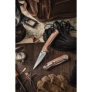 TRIVISA Folding Pocket Knife for Men，Outdoor EDC Flipper Knives with Clip, 3.26" 154CM Steel Blade & Micarta Handle，Ball Bearings Pivot,Gift for Camping Fishing Hiking Survival.Volans-04O