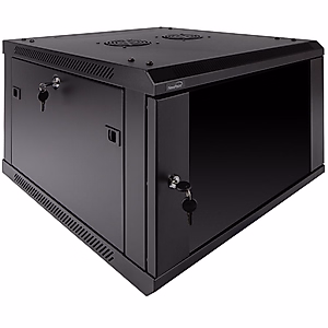 NavePoint 6U Server Rack Enclosure - 23.6” Deep, 6U Wall Mount Network Cabinet with Locking Glass Door for 19” IT Equipment, 6U Network Rack with 2 Fans, Removable Side Panels, Black
