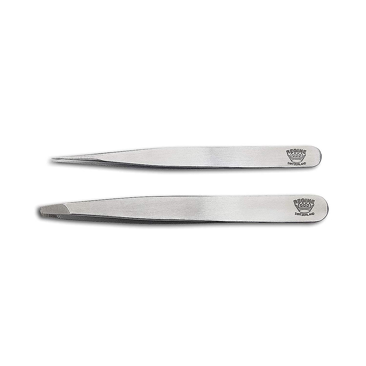 Regine Switzerland Slant Tweezer Professional Eyebrow, Facial & Hair Remover Etched Interior Tip and Splinter Tweezer Precision Pointed Tweezer for Ingrown Hair, Splinter and Glass Removal