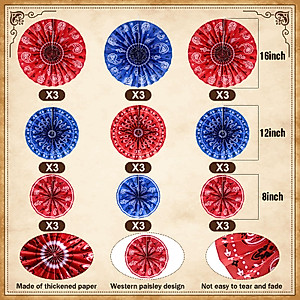 Outus 9 Pcs Bandana Hanging Paper Fans Decorations Wild West Paper Fans Classroom Decorations Western Themed Ceiling Wall Garland for Western Cowboy Themed Party Decorations
