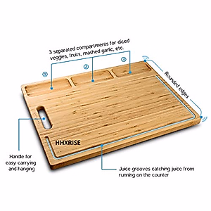 Cutting Boards,Large Bamboo Cutting Board With 3 Built-In Compartments And Juice Grooves - Kitchen Chopping Board for Meat (Butcher Block) Cheese and Vegetables(17 x 12.6")