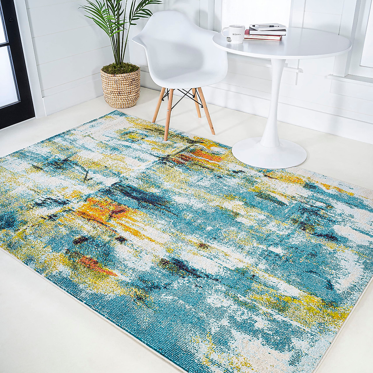 JONATHAN Y CTP100A-8 Contemporary POP Modern Abstract Waterfall Blue/Cream 8 ft. x 10 ft. Area-Rug, Bohemian, Easy-Cleaning, for Bedroom, Kitchen, Living Room, Non Shedding
