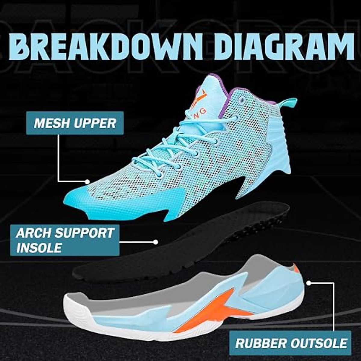 CJSPORX Zapatos de Basketball Breathable Non Slip Outdoor Fashion Sneakers Blue-2 Size 10