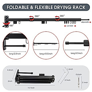 SUTINE Wall Mounted Clothes Drying Rack Folding Indoor, Collapsible Laundry Drying Rack Space-Saver, Heavy Duty Drying Rack Clothing with Hanger Storage Bar for Balcony, Bathroom, Bedroom