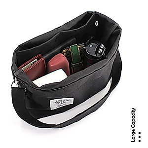 TANOSII Canvas Tote Bag Womens Hobo Handbag Casual Shoulder Bag Shopping Bag Large Size Crossbody Bag Black