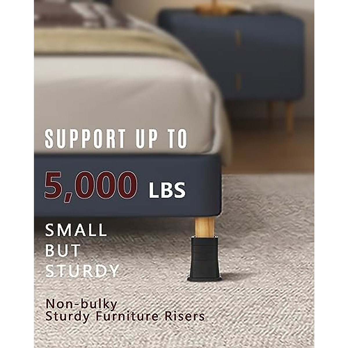 Affogato Bed Risers (Pack of 16) Adjustable Furniture Risers Lift Heights 2, 3, 4 or 5 Inch Heavy Duty Lifts Up to 5,000 lbs Bed Lifts Risers for Bed Frame Sofa Couch Desk and Table, Black