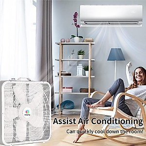 YRWTO 20 Inch Box Fan, Three Speeds Window Table Cooling Fan, Strong Wind, Quiet Operation Work Fan for Home, Bedroom, Office, and Outdoor Travel Box Fan for Full-Force Air Circulation