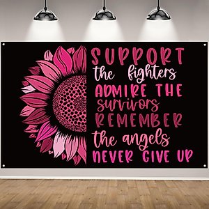 Breast Cancer Awareness Backdrop for Photography Breast Cancer Banner October Pink Ribbon Decor Breast Cancer Decoration for Home Office Party-71×43’’