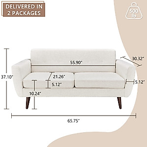 kinmars 65.75" W Loveseat Sofa, Button Tufted Upholstered Small Couch, Comfortable Small Sofa, 2 Seater Fabric Loveseat, Mid Century Modern Couch for Living Room, Bedroom, Dorm (Beige)