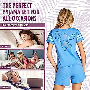 Disney Stitch Womens Pyjamas Short PJs for Women Sets Two Piece Eeyore Nightwear Sleepwear Stitch Gifts (Blue Stitch, M)