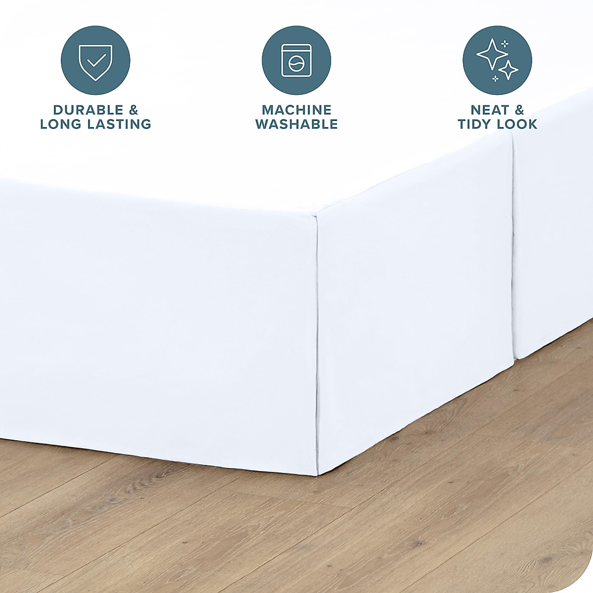 Bare Home Twin XL Bed Skirt - 15-Inch Tailored Drop Easy Fit - Bed Skirt for Twin Extra Long Beds - Center & Corner Pleats (Twin XL, White)