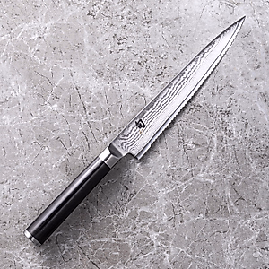 Shun Cutlery Classic Serrated Utility Knife 6", Narrow, Straight-Bladed Kitchen Knife Perfect for Precise Cuts, Ideal for Preparing Sandwiches or Trimming Small Vegetables, Handcrafted Japanese Knife