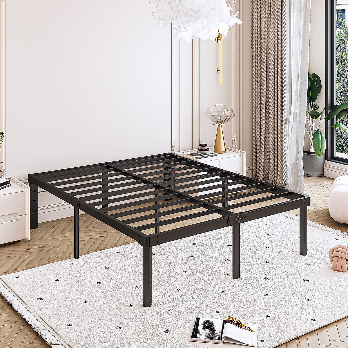 FDLOGW King Bed Frame, 16 Inch Metal Platform King Size Bed Frames with Round-Corner Leg, Heavy Duty Steel Slat Mattress Foundation, Easy Assembly, Noise-Free, No Box Spring Needed