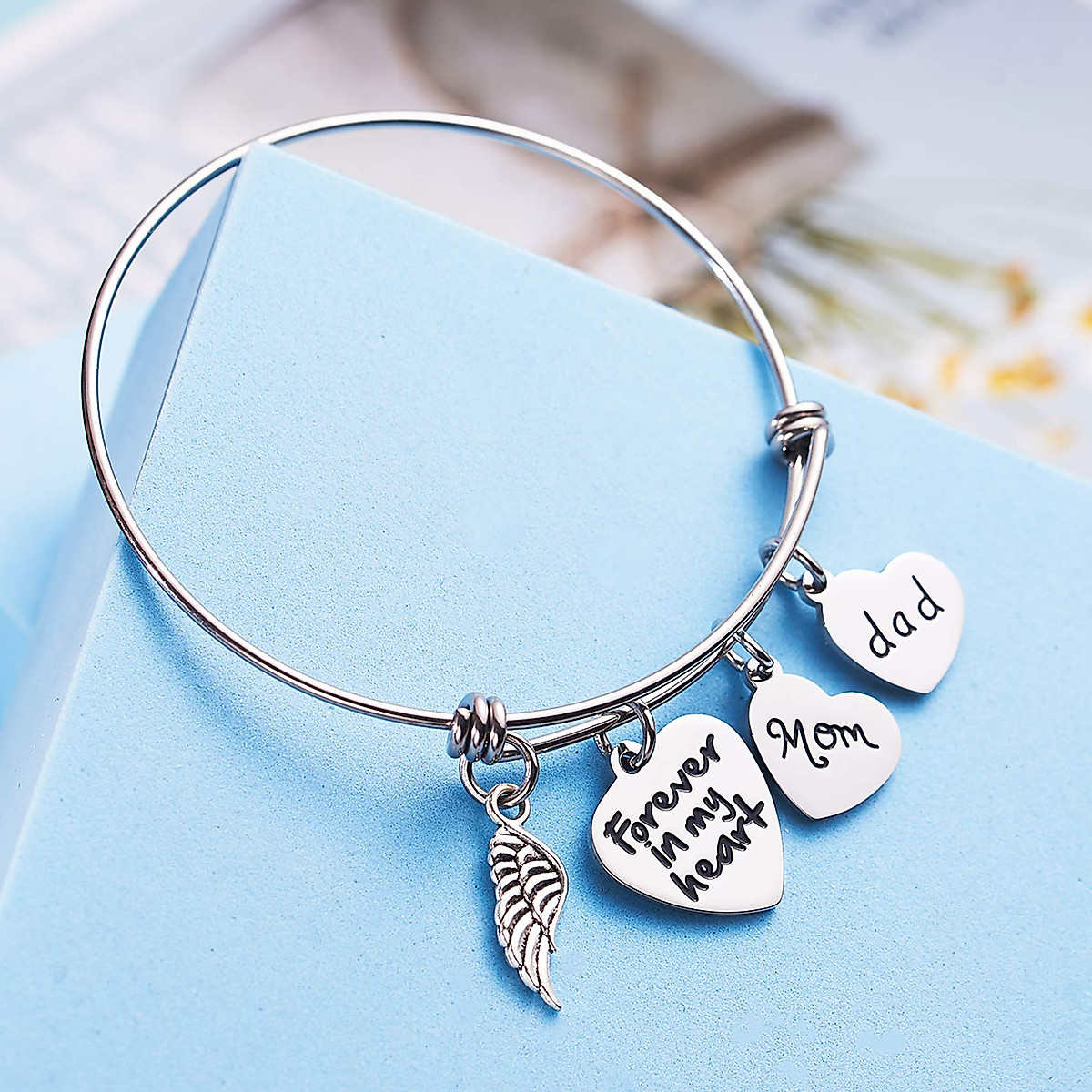 LParkin Sympathy Gift For Loss of Mother Father Bracelets Forever in My Heart Bereavement Gifts Angels Wind In Memory of Loved Mom Dad Bangle Bracelet For Daughter Memorial Presents