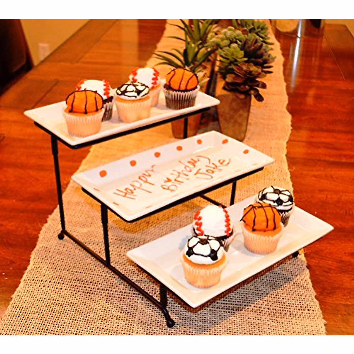 Partito Bella 3 Tier Swiveling Plate Rack Stand Including Three 12x6 Pro-Grade Porcelain Platters for Presentations of Any Kind – Thicker Sturdier Collapsible Stand and Stackable Platters