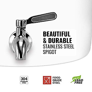 Geo Sports Porcelain Ceramic Crock Water Dispenser, 8 Inch Wood Stand, Stainless Steel Faucet, Valve and Lid Included. Fits 3 to 5 Gallon Jugs. BPA & Lead Free (Blue Stripe)