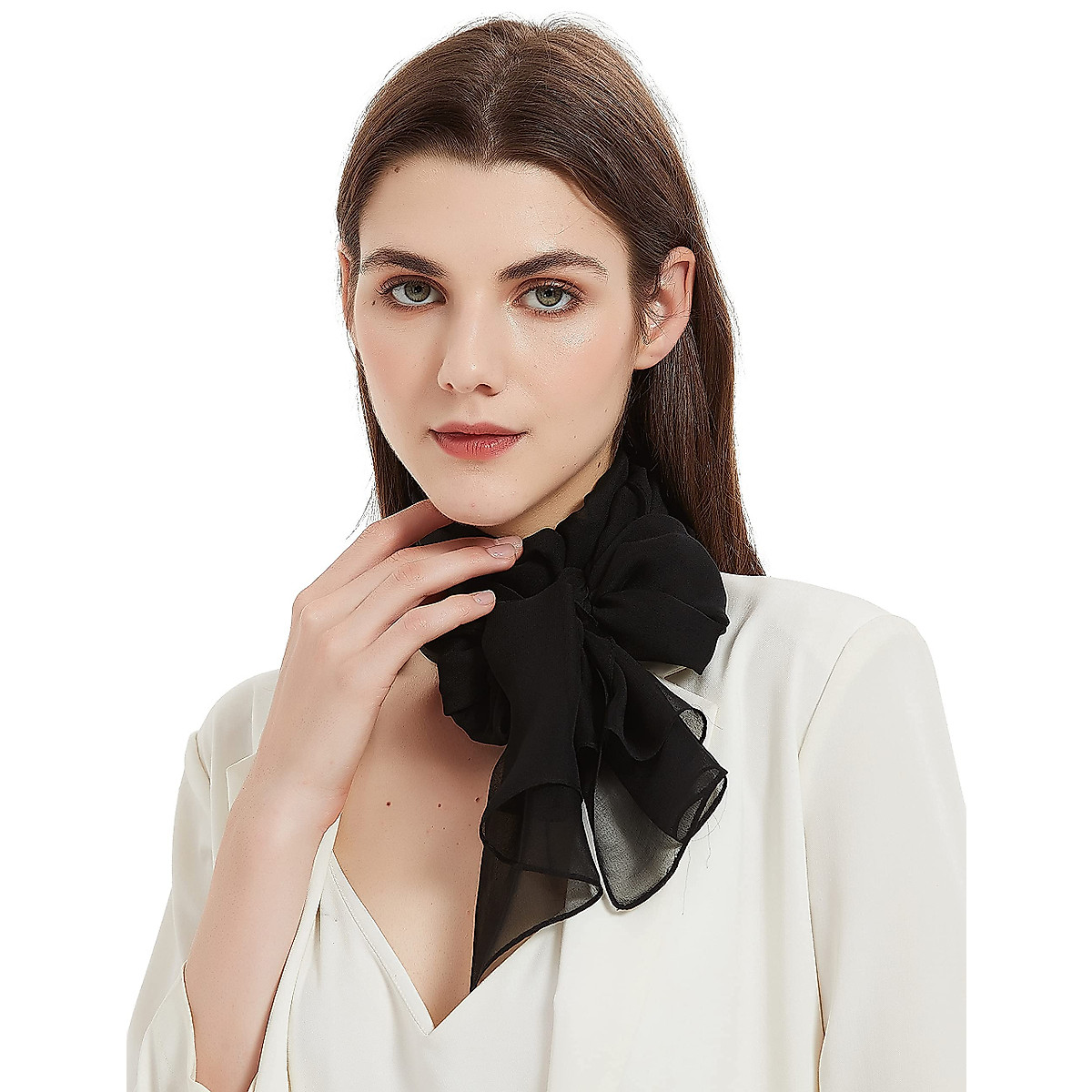 PANTONIGHT Long Chiffon Sheer Scarf For womens (065 plain black)