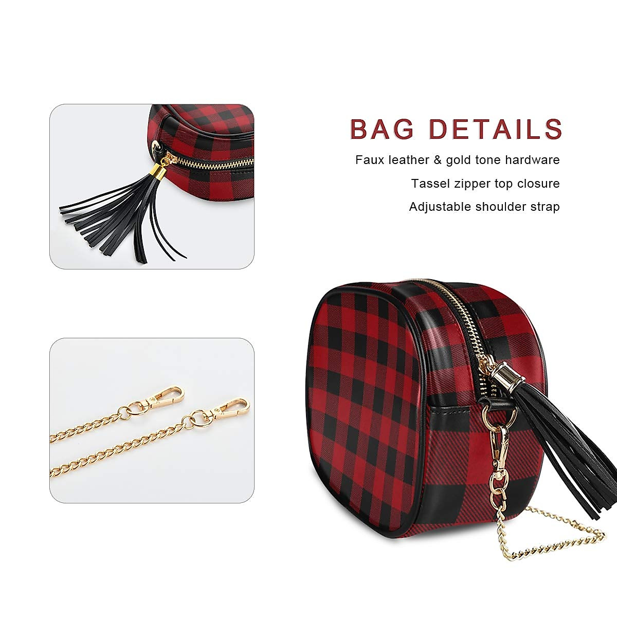 ALAZA PU Leather Small Crossbody Bag Purse Wallet Red Black Buffalo Lattice Plaid Cell Phone Bags with Adjustable Chain Strap & Multi Pocket
