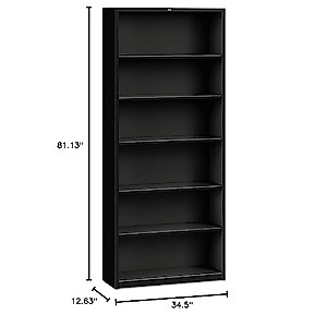 HON Brigade 6-Shelf Steel Standard Bookcase, 81.13-inch H x 34.5-inch W x 12.63-inch D, Black (S82ABCP)