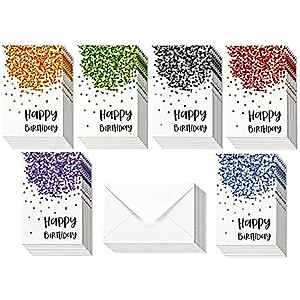 48 Pack Birthday Cards Bulk, 6 Assorted Confetti Designs with Envelopes, 4x6