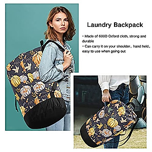 Orange Pumpkins Thanksgiving Laundry Bag Heavy Duty Laundry Backpack with Shoulder Straps Handles Travel Laundry bag Drawstring Closure Dirty Clothes Organizer For College Dorm, Apartment, Camp Travel
