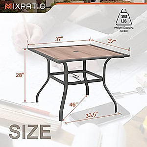 MIXPATIO Outdoor Patio Dining Table with Umbrella Hole, 4 Person Metal Square Table for Garden, Backyard and Porch