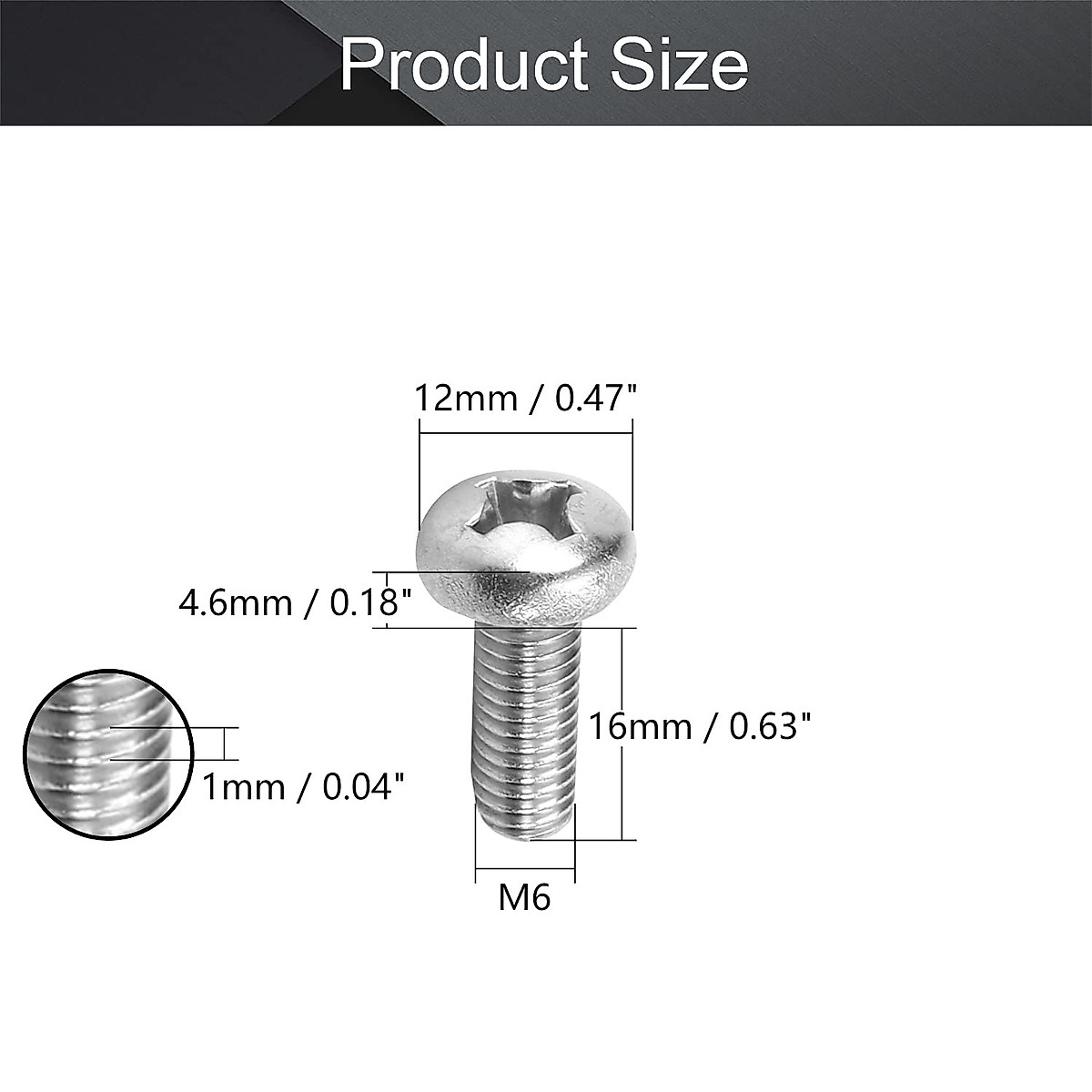 MroMax 15Pcs M6 x 16mm Pan Head Phillips Machine Screws, 304 Stainless Steel 18-8, Fully Thread, Metric Silver Gray Cross Head Screws Bolts