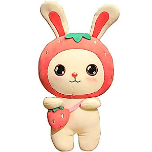 Bunny Plush Cute Strawberry Bunny Stuffed Animal 12inch,Pink Bunny Pillow,Strawberry Rabbit with Backpack,Soft Bunny Doll for Boys and Girls