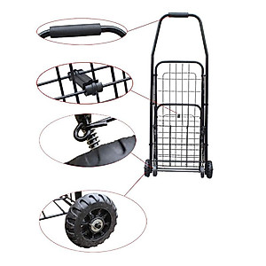 JF-XUAN Cart Multifunction Portable Hand Trucks Recycling Vehicles,Shopping Trolley Foldable Steel Pipe Climb Building Lightweight Bearing Rubber Wheel High Capacity, Load 30 Kg, 8 Wheels,Red