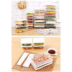 JCXivan 4 Refrigerator Organizer Bins with Lids , Meal Prep Containers Reusable, Food Storage for Kitchen Fridge Organizing Sliced Cheese,Fruit,Bacon, Plastic Stackable ,White+Clear