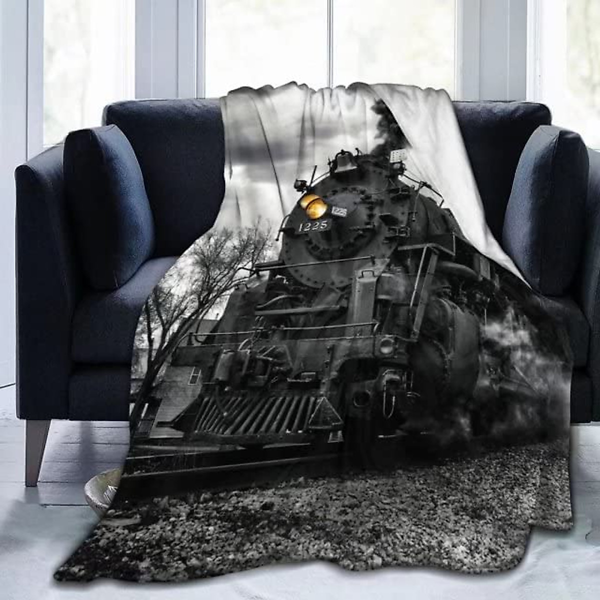 Steam Train Blankets Kids Adults Soft Flannel Fleece Throw Blanket for Sofa Couch Bed Gift