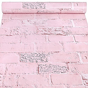 HOYOYO 17.8 x 118 Inches Self-Adhesive Liner Paper, Removable Shelf Liner Wall Stickers Dresser Drawer Peel Stick Kitchen Home Decor,Pink Brick English Litter