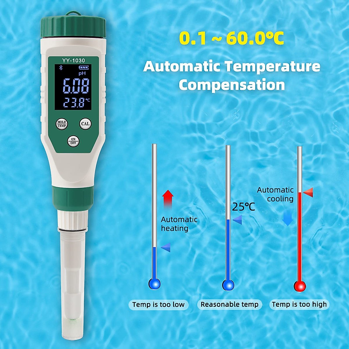 Focket 2 in 1 Smart Bluetooth PH Meter, APP Control Temp Meter, 0.01 Resolution High Accuracy PH Tester LCD Display Digital PH Meter for Drinking Water Hydroponics Aquarium