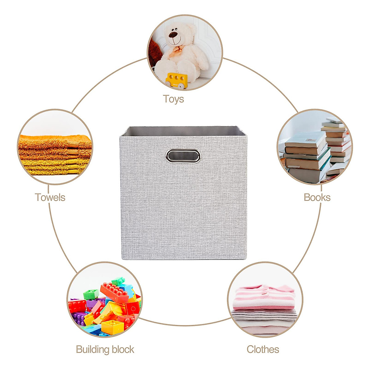 Jermichoc Cube Storage Bins 13x13inch - 4 Set Collapsible Linen Fabric Organizer Storage Bin with Dual Metal Handles for Organizing Closet, Clothes, Toys(Silver Grey)