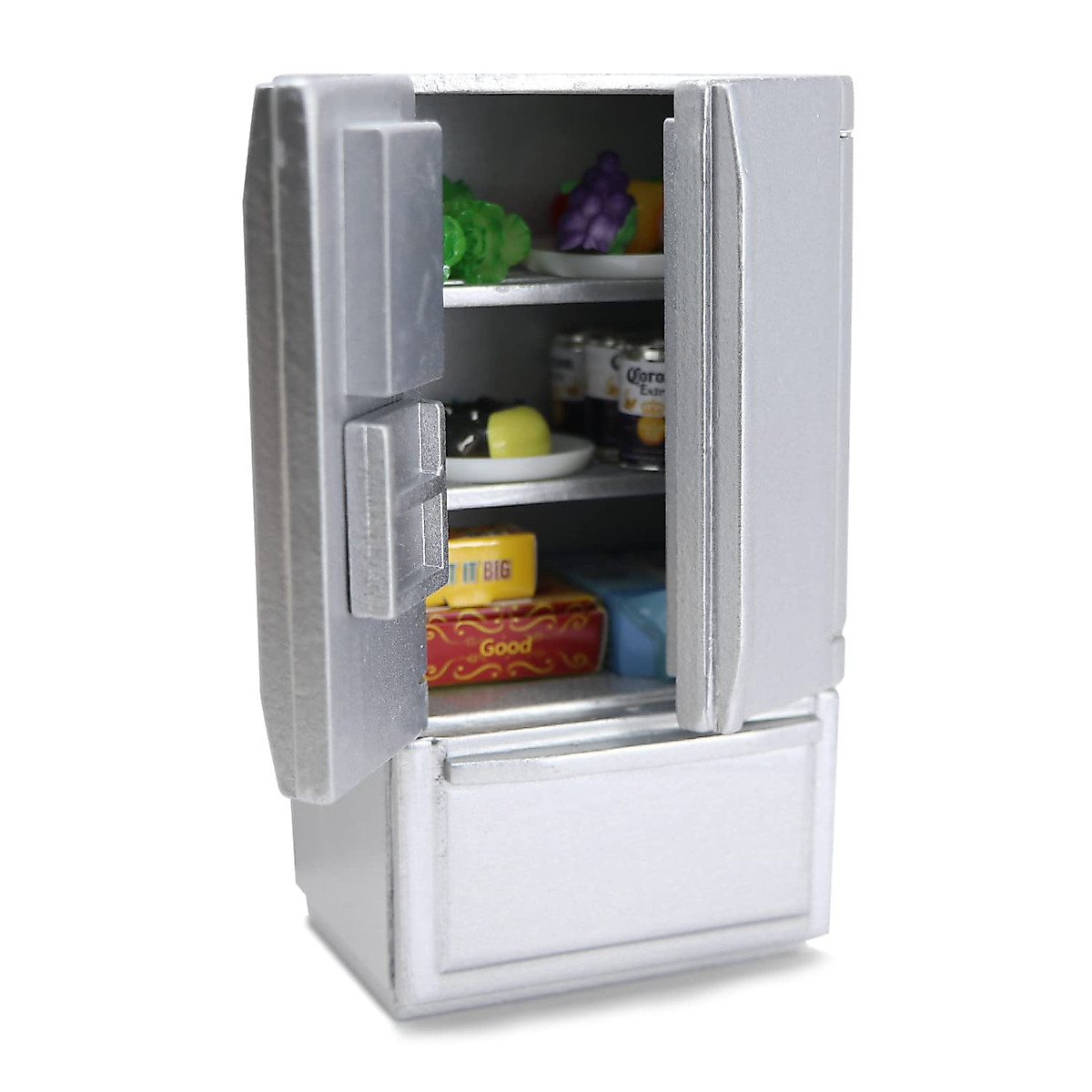 Miniature Dollhouse Fridge 1:12 Furniture Decoration Accessories Mini Refrigerator Kitchen Living Room Scene Model Ornaments (Silver)