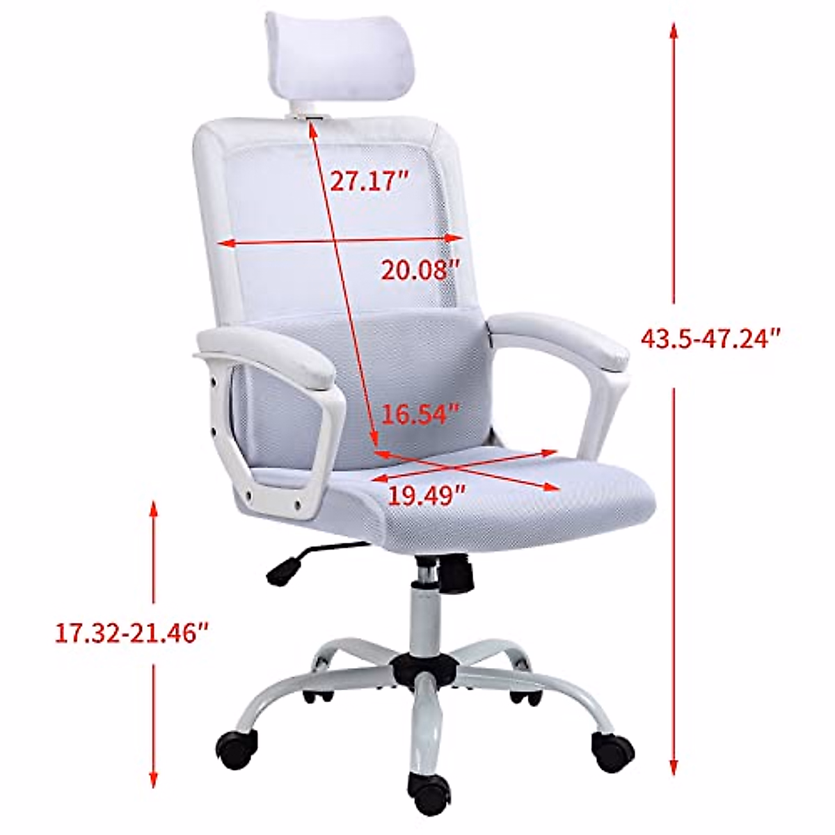 Home Office Chair, Ergonomic Mesh Desk Chair, High Back Computer Chair with Adjustable Headrest,Lumbar Support, Tilt Function,Swivel Rolling, Soft PU Armrest Task Chair Home Office Desk Chairs, White