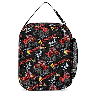 Mrokouay Custom 3Pcs Backpack Set Personalized Truck Car Red School Bag with Lunch Bag Box Pencil Case Customized Backpack for Student Teens