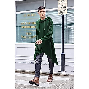 COOFANDY Mens Christmas Poncho Hooded Cape Cloak Asymmetric Hem Pullover Hoodie Green