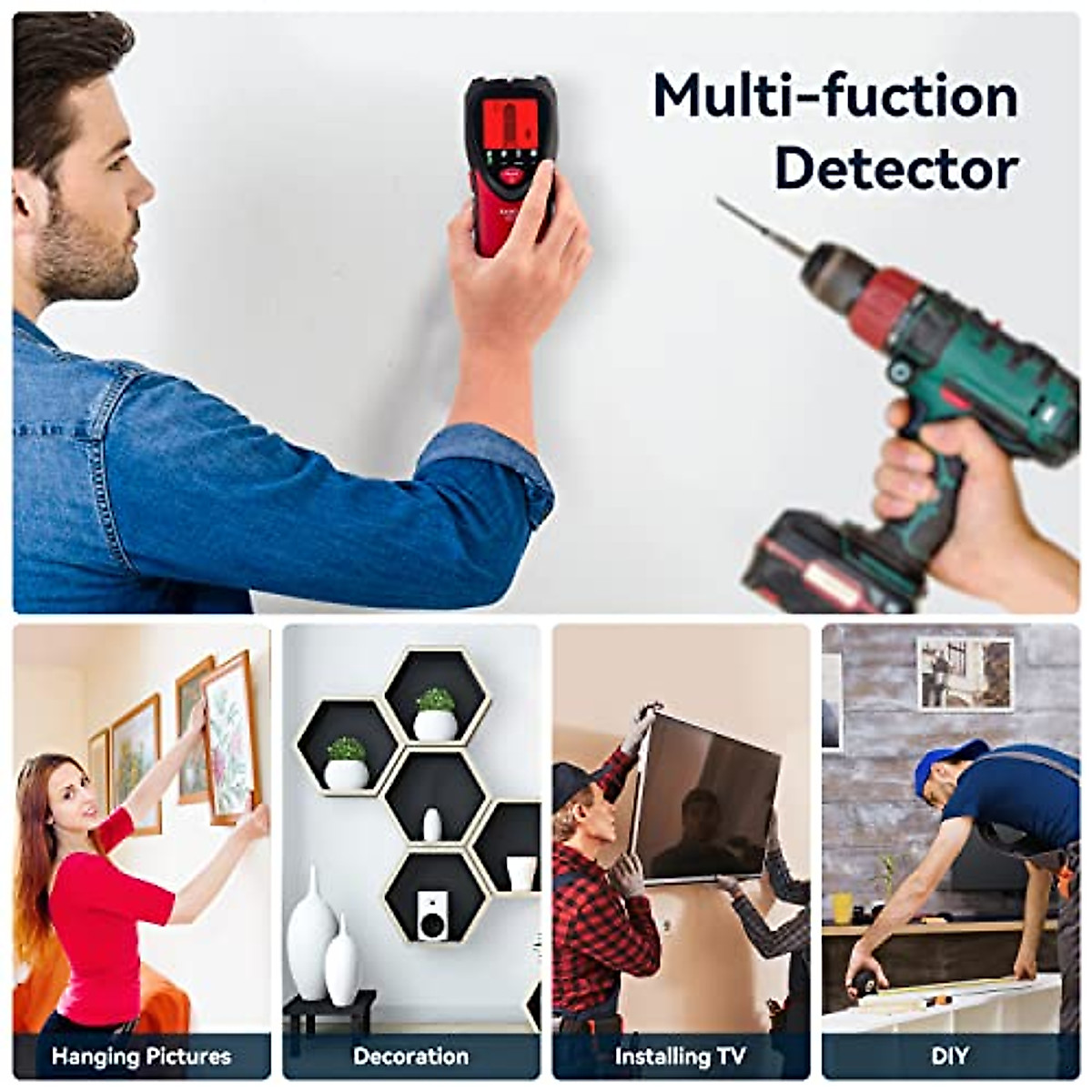 KAIWEETS Stud Finder Wall Scanner, 5 in 1 Electronic Stud Detector with Tricolor Backlight and Audio Alarm, Stud Sensor Beam Finders for the Center and Edge of Wood, AC Wire, Metal and Studs Detection